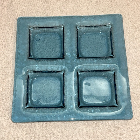 Handmade | Dining | Fused Blue Glass 4 Part Square Serving Tray ...
